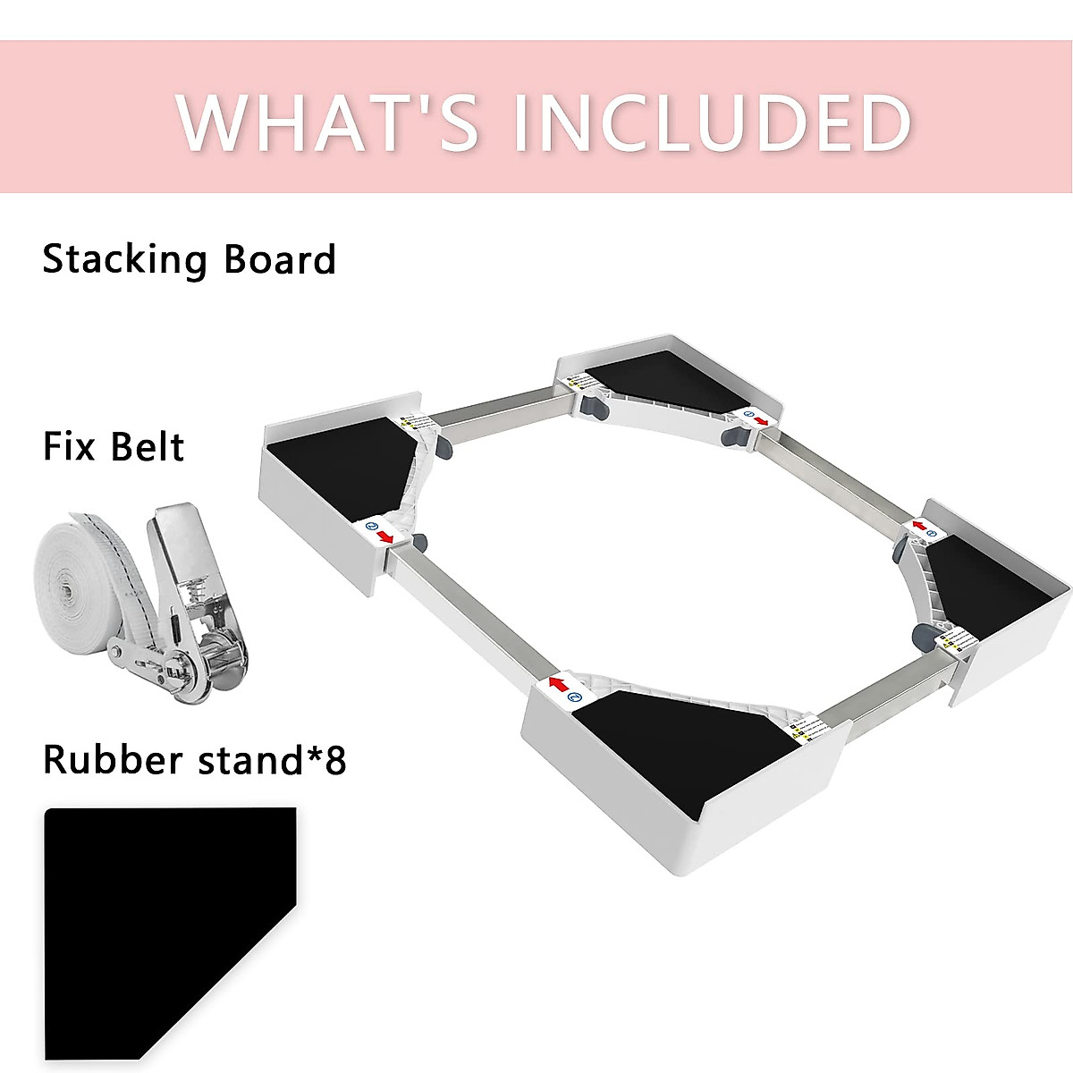 Kiss Core 29 inch Washer Dryer Stacking Kit, Universal Stacking Kit for Washer and Dryer, Adjustable 29"/28"/27"/26"/25"/24" Stackable Washer and Dryer Stacking Kit with Ratchet Strap