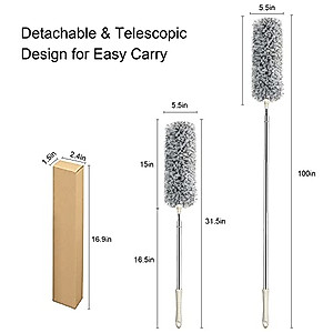 Anawin Microfiber Duster for Cleaning, 100’’ Duster with Extension Pole, Extendable Bendable Cobweb Telescoping Long Dusters for High Ceiling Fan, Blinds, Vents, Furniture, Cars(Single Head)