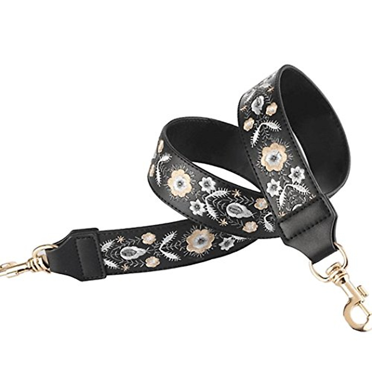 Embroidery Flowers Genuine Leather Handbags Strap HandBag Straps Replacement Shoulder Bag Straps (Black-01)
