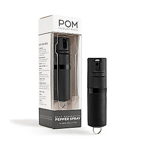 POM Pepper Spray Black Flip Top Keychain - Maximum Strength OC Spray Self Defense - Tactical Compact & Safe Design - Quick Key Release - 25 Bursts & 10 ft Range - Accurate Stream Pattern