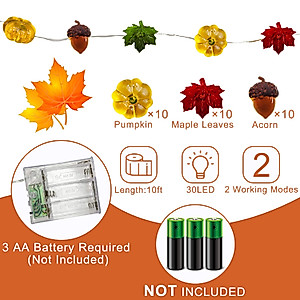 TURNMEON Thanksgiving Decor 30LED/10Ft 3D Pumpkin Lights Thanksgiving Decorations, 3 in 1 Battery Powered Fall Lights Pumpkin Decor, Fall Garland Lights Indoor Outdoor Fall Decor Autumn Halloween Home