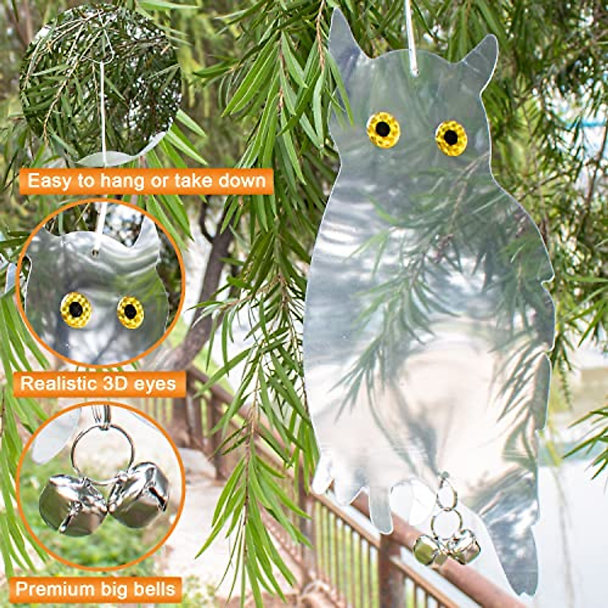 Bird Scarer Devices 16inch Hanging Reflective Fake Owl for Home and Garden - 2 Pack