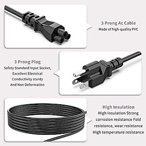 3 Prong Power Cord Replacement Power Cable for Computers, TV, Monitors, Dell, IBM, HP, Asus, Sony, Samsung, Toshiba, Lenovo, Acer, Epson Printer, LG LED LCD Smart 1080p HDTV, 6 Ft AC Cable