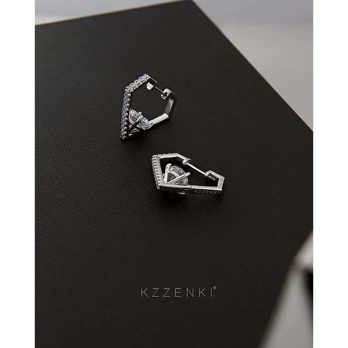 Diamond Shaped Huggie Hoop Earrings 14K Gold Plated Cubic Zirconia Cuff Earrings for Women Men Jewelry Gift