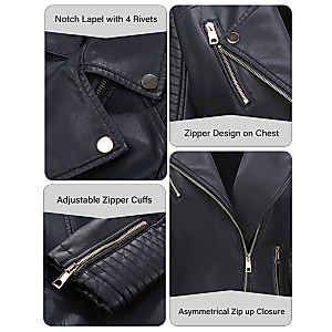Bellivera Women's Faux Leather Jacket Motorcycle Standard Outerwear 53 Black L