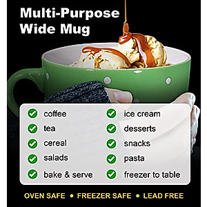 Bruntmor | Large Coffee Mug - 24 Oz Polka Dots Mug - Ceramic Soup Mug - Large Cereal Cups with Handles - Suitable As Tea, Cocoa & Coffee Mugs - Easy-to-clean - Comfortable Handle