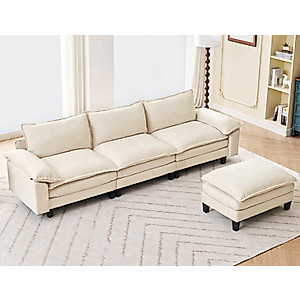 Txtin's 118" 3 Seat Cloud Couches for Living Room, L Shape Sectional Couch with Ottoman, Modular Sectional Sofa for Apartment, Beige