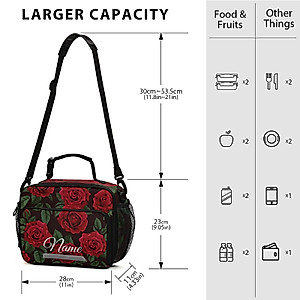 Glaphy Custom Red Rose Flower Lunch Bag for Boys Kids, Personalized Your Name Lunch Tote Bags Insulated Lunch Box for Office Work School Picnic
