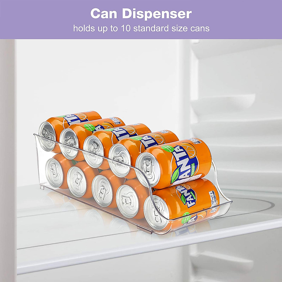 Puricon 2 Pack Refrigerator Organizer Bins Can Dispenser Storage Holder Bundle with 2 Pack Skinny Can Drink Dispenser Organizer for Refrigerator