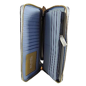 Michael Kors Jet Set Travel Continental Zip Around Leather Wallet Wristlet (Pale Blue)