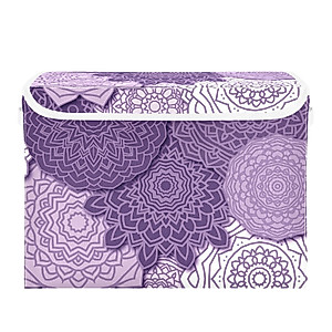 Kigai Purple Mandala Boho Storage Bin, Storage Baskets with Lids Large Organizer Collapsible Storage Bins Cube for Bedroom, Shelves, Closet, Home, Office 16.5 X 12.6 X 11.8 Inch