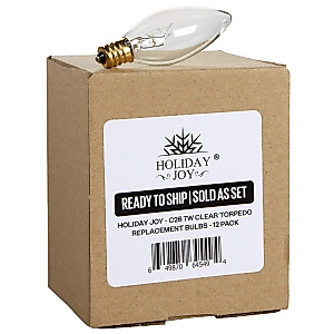 Holiday Joy - Crystal Clear Torpedo Tip Candelabra Replacement Bulbs - Great for Electric Window Candle Lamps - 7W - 120 Volts - E12 (12 Pack)