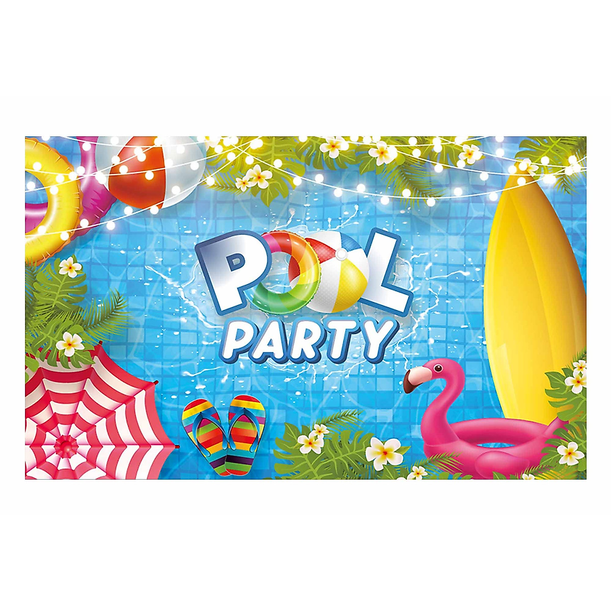 Allenjoy Swimming Pool Party Backdrop Summer Water Wave Ripple Tropical Palm Flower Lifebuoy Baby Shower Birthday Photography Background Banner Decoration Cake Table Photo Booth Props