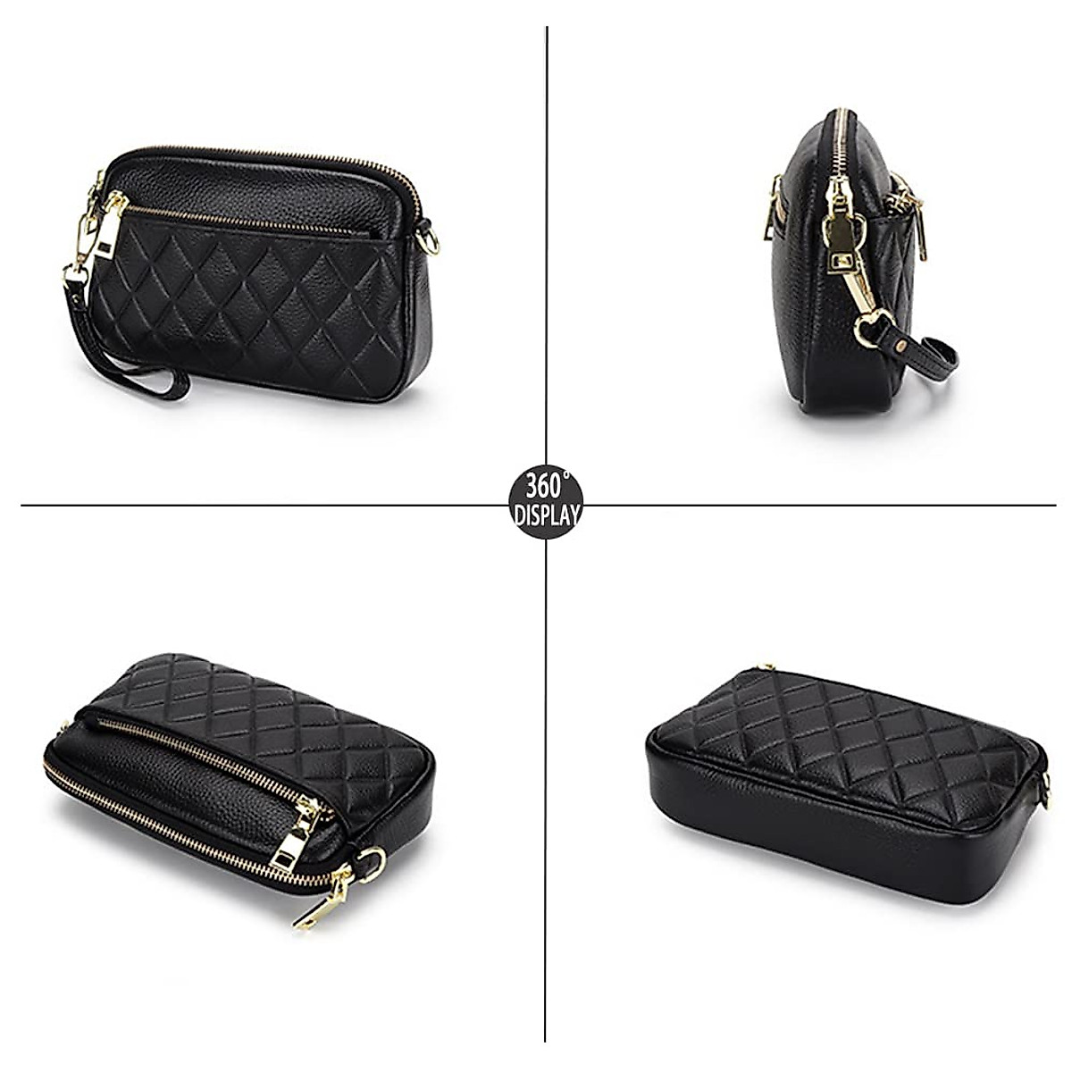 SINGBO Triple Zip Crossbody Handbag for Women Leather Crossbody Purse with Adjustable Shoulder Strap