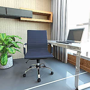 LeisureMod Harris Modern Adjustable Swivel Leather Task Office Chair, Navy Blue