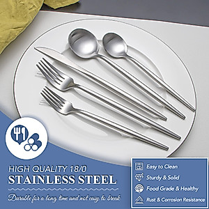 40 Piece Silverware Set Service for 8, EIUBUIE Premium Stainless Steel Cutlery Set, Matte Finish Unique Flatware Sets, Modern Kitchen Tableware Eating Utensil Sets Include Spoons Forks Knives