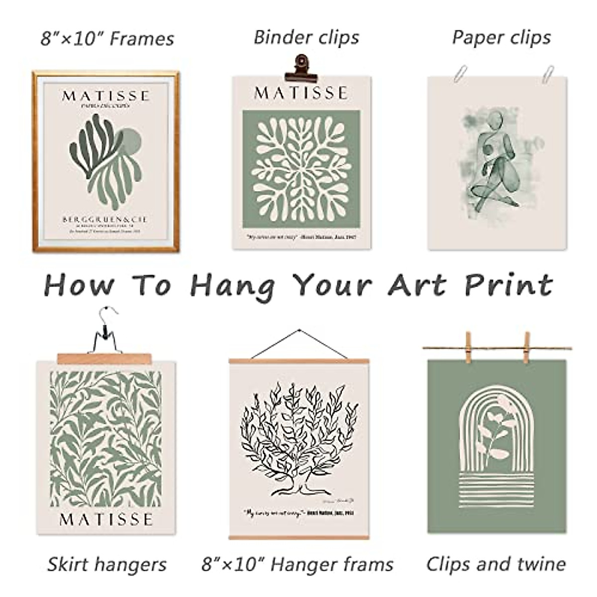 ARPEOTCY Matisse Wall Art Prints, Sage Green Retro Art Posters, Abstract Master Prints for Bedroom Wall Decor Aesthetic, Set of 6, 8x10in , Unframed