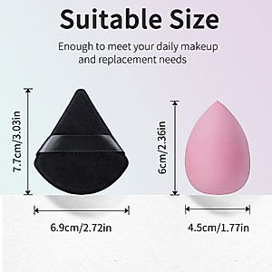 WSYUB 14Pcs Powder Puff &Makeup Blending Sponge, Professional Beauty Makeup Set- 6Pcs Pink Makeup Blender Tear-drop Shape, 6Pcs Black Triangle Velvet Powder Puff with 2Pcs Mini Pure Cotton Makeup Pad