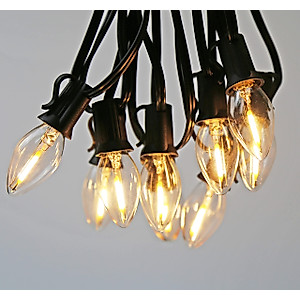 C7 LED Night Light Bulbs, 0.6Watt Equivalent to 7W, E12 Candelabra Small Base, Edison LED Light Bulbs, 2700K Warm White, Clear Plastic, Outdoor String Lights, 12 Pack, Non-Dimmable