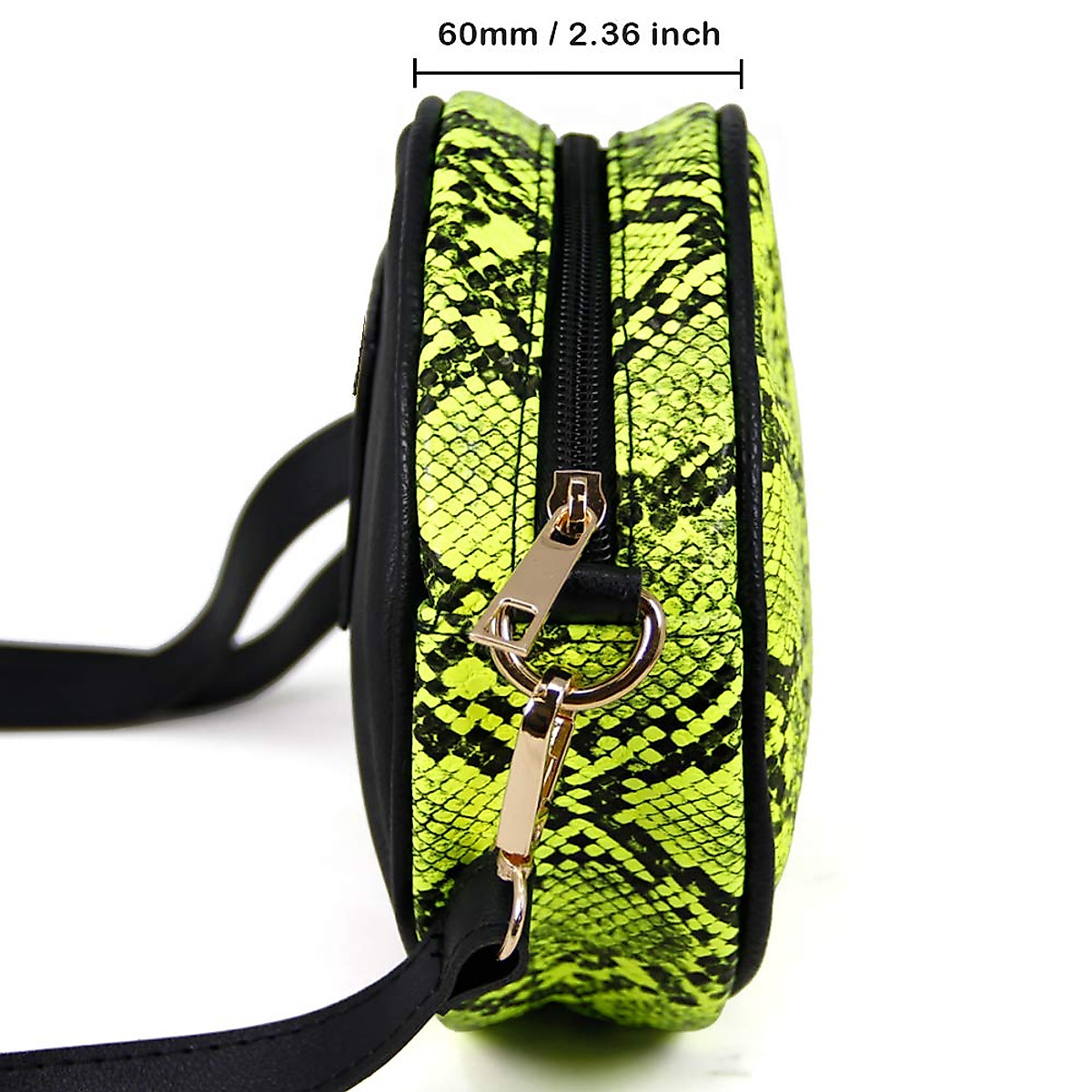 by you Women Fashion Snakeskin Pattern Small Round Cellphone Crossbody Purse Shoulder Bag Belt Bag Adjustable Strap (Round Snake Print - Neon Yellow)