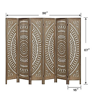 ECOMEX 6 Panel Room Divider, Folding Room Divider Freestanding Privacy Screen Divider, Carved Wood Room Divider for Bedroom Home Office Apartment Studio Hotel Restaurant Garden Terrace (Brown)