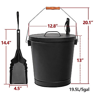 5 Gallon Ash Bucket with Lid and Shovel for Fireplace, Metal Bucket for Fireplace Ashes with Lid and Shovel, Bucket for Wood Burning Stoves, Fireplace Accessories, Wood Stove Accessories