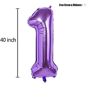 40 Inch Purple Jumbo Digital Number Balloons 1 Huge Giant Balloons Foil Mylar Number Balloons for Birthday Party,Wedding, Bridal Shower Engagement