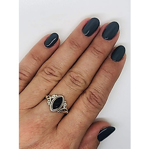 Koral Jewelry Cut Marquise Black Onyx Ethnic Delicate Ring 925 Sterling Silver Vintage Tribal Gipsy Boho Look (5)