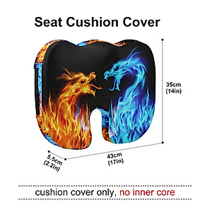 Qilmy Blue and Red Dragons Seat Cushion Cover Breathable Non-Slip Memory Stretch Removable Washable Seat Cushion Cover Foam Seat for Home Office Cars, 17 x 14 x 2.2 Inch