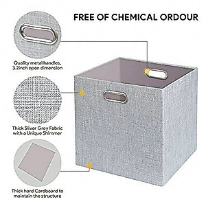 Posprica 3X Thicker Fabric Storage Cubes 13 inch Collapsible Storage Bins for Organization, Cubby Storage Baskets for Organizing Shelf Cabinet Bookcase Boxes, Set of 4, Sliver Grey