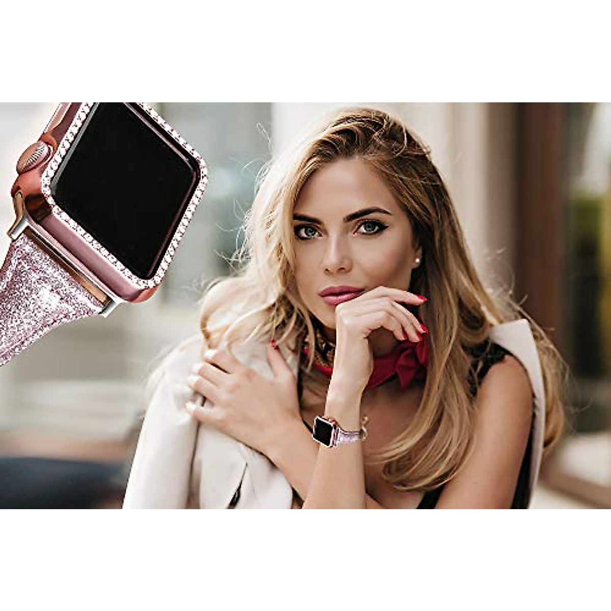 Secbolt 38mm Case Compatible with Apple Watch Band, Bling Full Cover Bumper Protective Frame Screen Protector for iWatch Series 3/2/1, Silver(38mm)