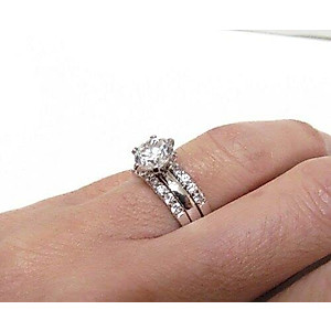 DESTINY JEWEL 3.10Ct Round Cut Diamond Solitaire Bridal Engagement And Wedding Trio Ring Set. Solid 925 Silver 14K White Gold Over Trio Ring Set. _8