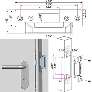UHPPOTE ANSI Standard Heavy Duty Stainless Steel Finish Electric Strike Door Lock for Access Control Cylindrical Locksets - Input Voltage 24VDC