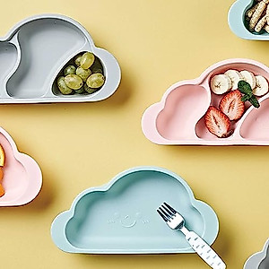 Mother's Corn Suction Plate for Baby | Divided Food-Grade 100% Silicone Feeding Bowls and Dishes for Kids, Infants & Toddlers - BPA-Free, Microwave, Dishwasher & Oven Safe | Cloud Design | Pink