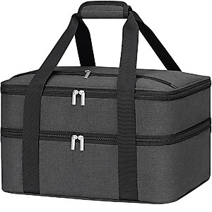 ASXSONN Insulated Casserole Carrier, Double Casserole Carrier for Hot or Cold Food, Expandable Casserole Carrier for Potlucks, Dinners, Picnic, Travel, Fits 9"x13" Baking Dish