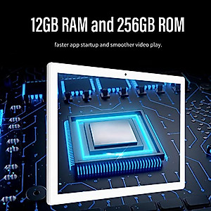 FECAMOS 10.1 Inch 2 in 1 Tablet 12GB RAM 256GB ROM Tablet Computer 4GLTE 5G Dual WiFi High Sensitive Stylus Front 8MP Rear 20MP for Android 11 for Home (White)