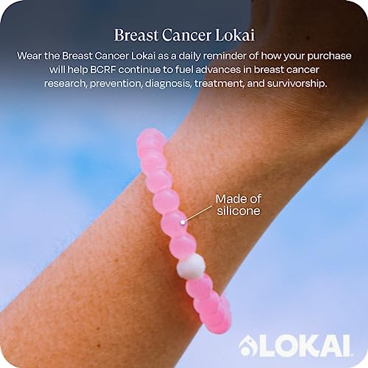 Lokai Silicone Beaded Bracelet for Breast Cancer Awareness - Light Pink, (Large, 7 Inch Circumference) - Silicone Jewelry Fashion Bracelet Slides-On for Comfortable Fit for Men, Women & Kids