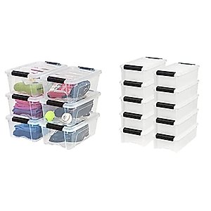 IRIS USA, Inc. TB-42 12 Quart Stack & Pull Box, Clear, 6 Stack and Pull TB-35 5 Quart Stack & Pull Box, Multi-Purpose Storage Bin, 10 Pack, Pearl