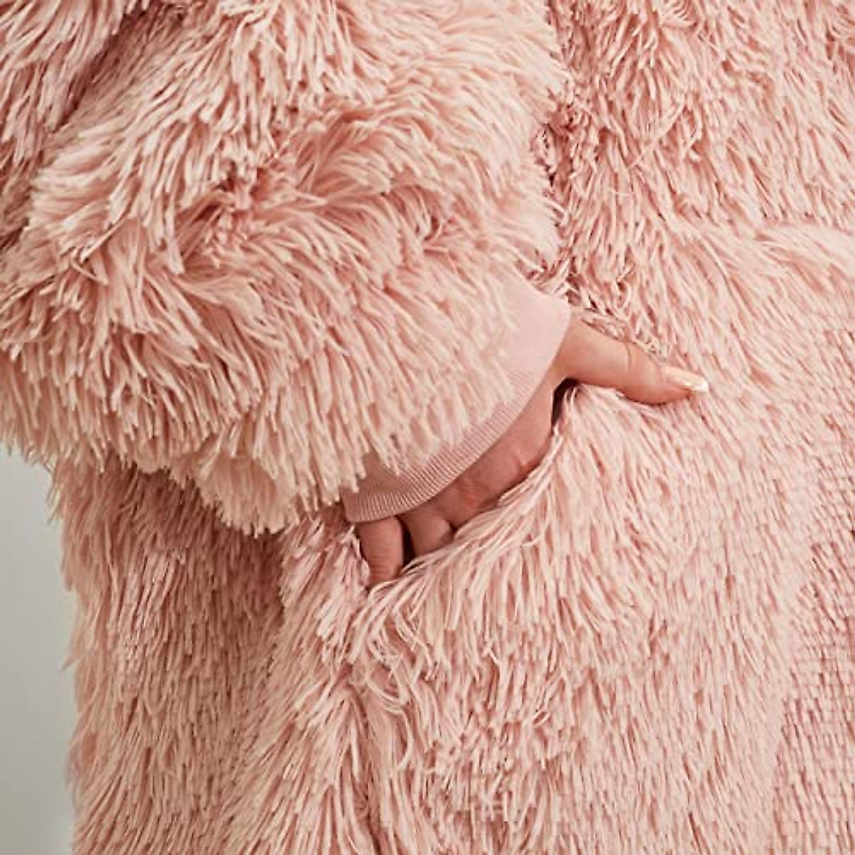 Sienna Fluffy Long Fibre Fleece Sherpa Lined Super Soft Hoodie Blanket Adults Oversized Giant Christmas Jumper Gift Throw - Blush Pink