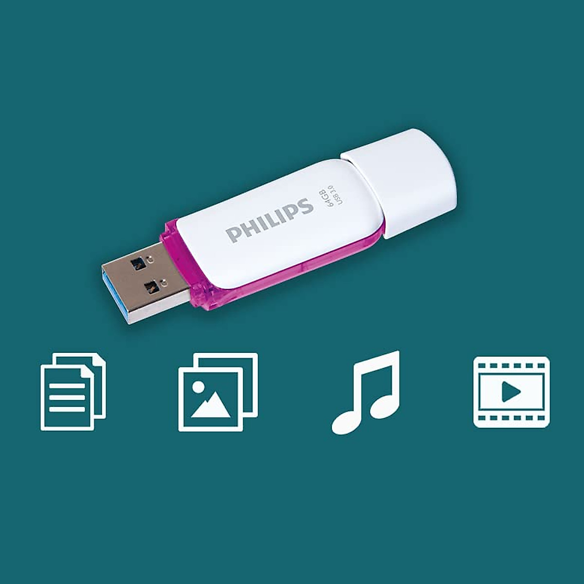 PHILIPS High Speed 64GB Flash Drive, Snow Edition USB 3.0 - White/Purple, 100MB/s