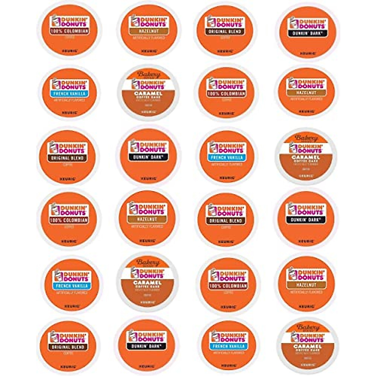 Variety pack of Dunkin Donuts Coffee K Cups for All Keurig K Cup Brewers - (6 flavors, NO DECAF, 4 K cups each flavor, Total of 24)