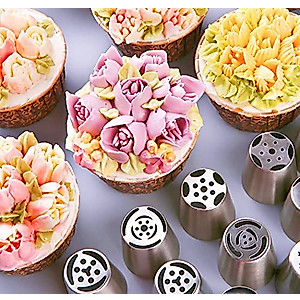 Russian Piping Tips 56 Pcs Cake Decorating Kit, 12 Flower Piping Tips, Leaf Icing Frosting Tips Nozzles Pastry Bags Baking Supplies Kit for Cupcake Cookies Birthday Party Baking Gifts