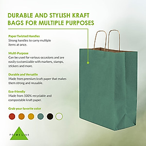 Green Gift Bags - 10x5x13 Inch 50 Pack Medium Kraft Paper Shopping Bags with Handles, Craft Totes in Bulk for Boutiques, Small Business, Retail Stores, Birthday Parties, Jewelry, Merchandise, Bulk
