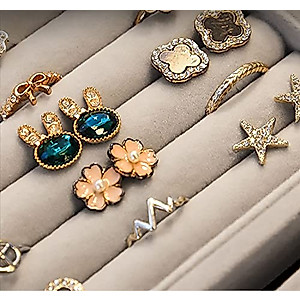 Cq acrylic Earring Jewelry Organizer with 3 Drawers Clear Acrylic Jewelry Box for Women,Stackable Velvet Earring Display Case Earrings Ring Bracelet Necklace Holder Gift for Women, Grey