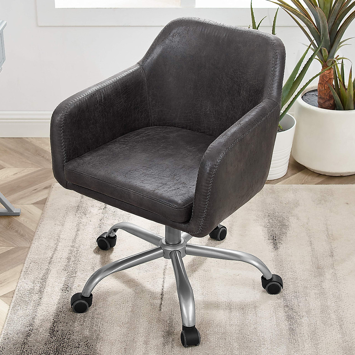 Linon Charcoal Upholstered Adjustable Brooklyn Office Chair