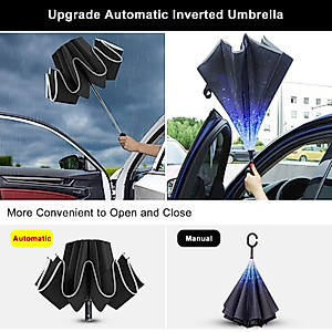 Lejorain Folding Reverse LED Umbrella - Upside Down Reflective Umbrellas Compact Inverted Travel Windproof Umbrella Auto Open Close for Rain