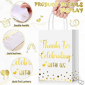 Ctosree 50 Pcs Wedding Gift Bag Thanks for Celebrating with Us Paper Bags Gold Wedding Gift Bags with Handle for Hotel Guests Wedding Gift Bag for Bridal Shower Party Favors