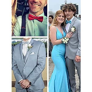 Alizeal Mens Solid Mini Squares Formal Banded Pre-tied Bow Ties Set-Orange