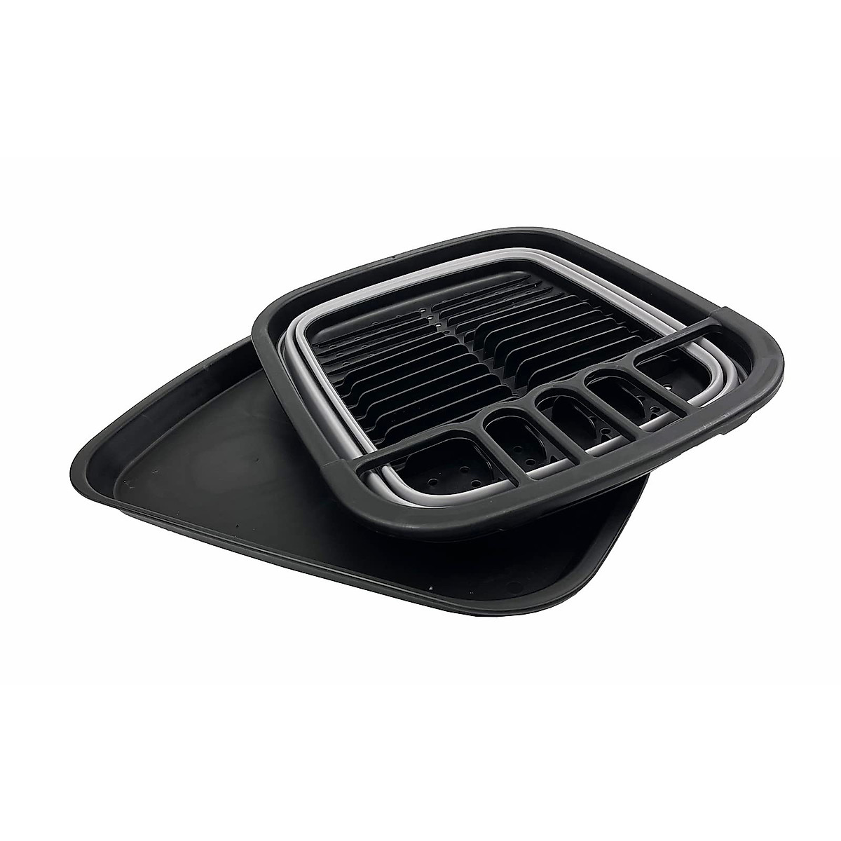SAMMART 8L (2.11Gallons) Collapsible Dish Drainer with Drainer Board - Foldable Drying Rack Set - Portable Dinnerware Organizer - Space Saving Kitchen Storage Tray (Black/Alloy Grey)