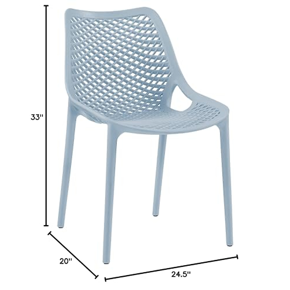 Meridian Furniture 328SkyBlue Modern | Contemporary Patio Dining Chair with Polypropylene Plastic, Weather Resisting for Indoor or Outdoor Use, Set of 4, 20" W x 24.5" D x 33" H, Sky Blue